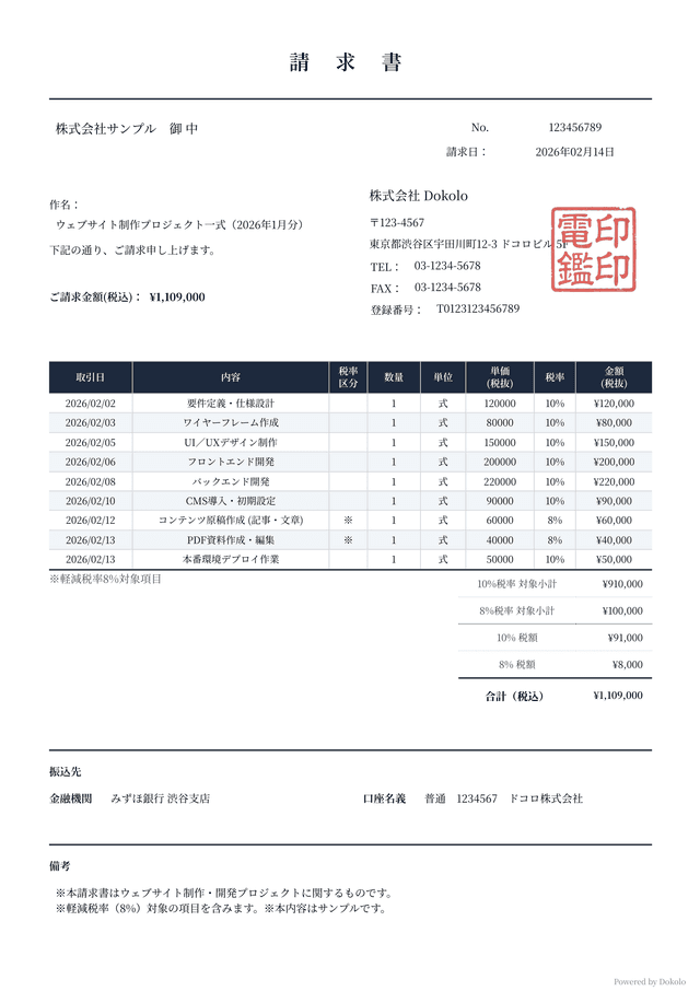 Free Japanese Receipt, Invoice & Estimate Generator | No Login - Dokolo